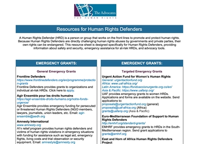 Resources for Human Rights Defenders - The Advocates for Human Rights