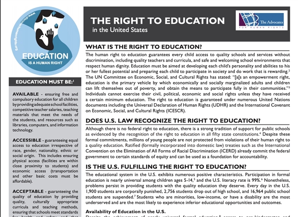 Factsheet: Right to Education - The Advocates for Human Rights